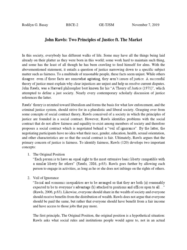 John Rawls: Two Principles of Justice Ft. The Market | PDF | John Rawls ...