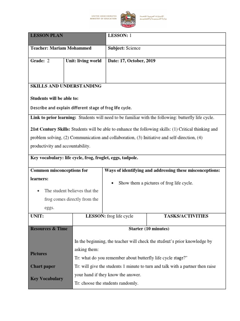 Frog Life Cycle - Lesson 1 | PDF | Frog | Lesson Plan