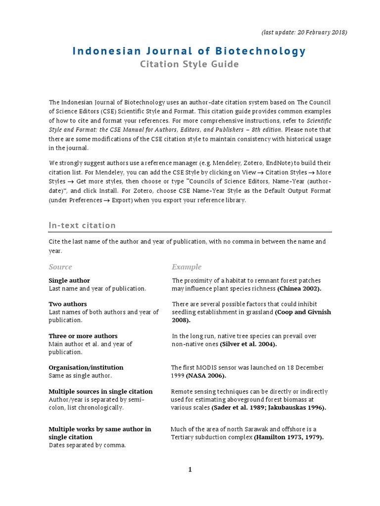 CSE Citation Guide For IJBiotech v. 2018 | PDF | Citation | Information ...