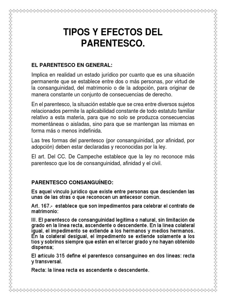 Tipos y Efectos Del Parentesco | PDF | Parentesco | Adopción