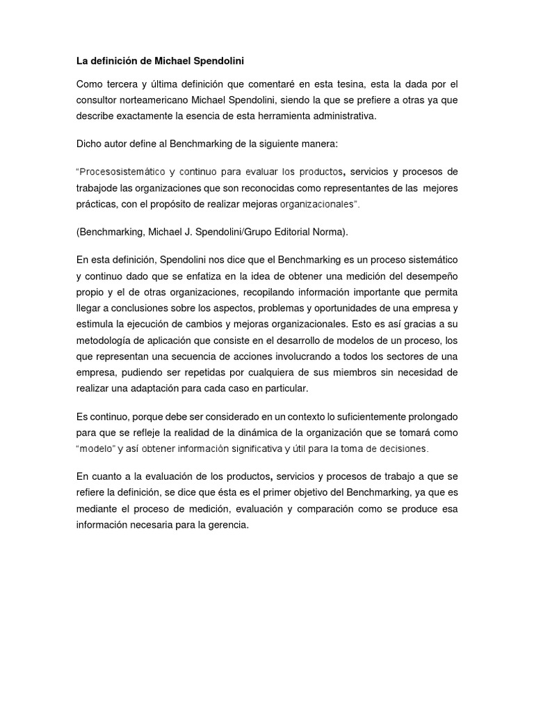 Definición de Michael Spendolini sobre Benchmarking | PDF ...