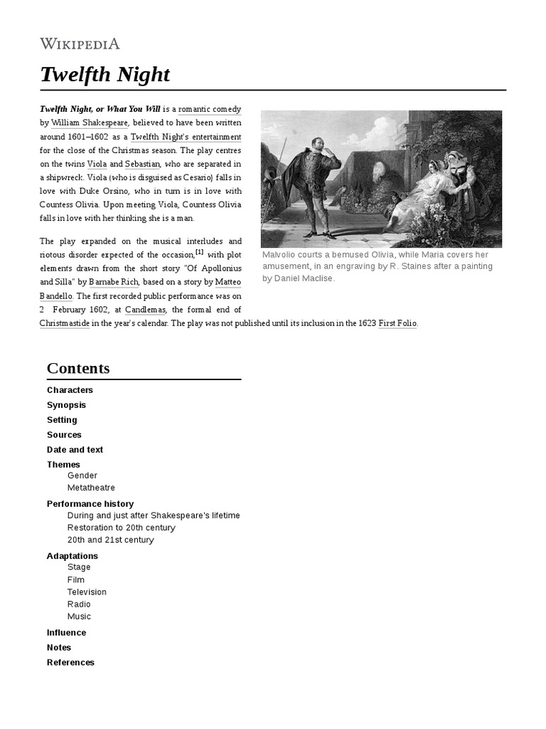 Twelfth Night: Twelfth Night, or What You Will Is A Romantic Comedy ...