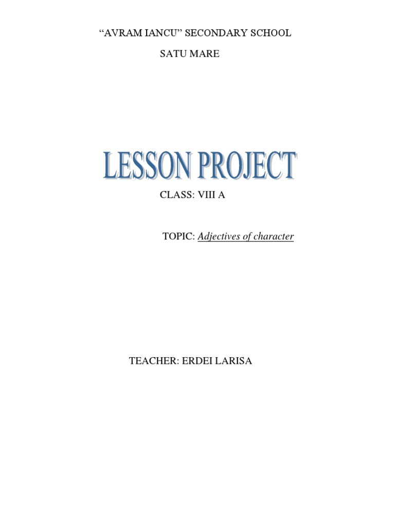 Adjectives of Character Lesson Plan | PDF | Homework | Cognitive Science