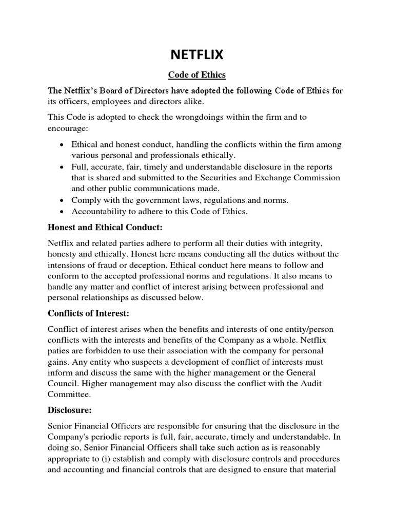Netflix Ethics | Conflict Of Interest | Board Of Directors