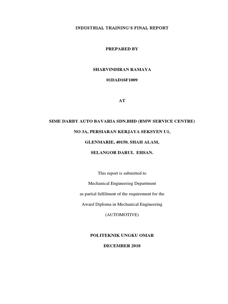 Industrial Training Final Report (PUO) - DAD | PDF | Vehicles | Business