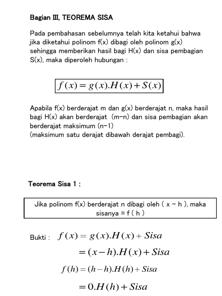Bagian III, Teorema Sisa | PDF