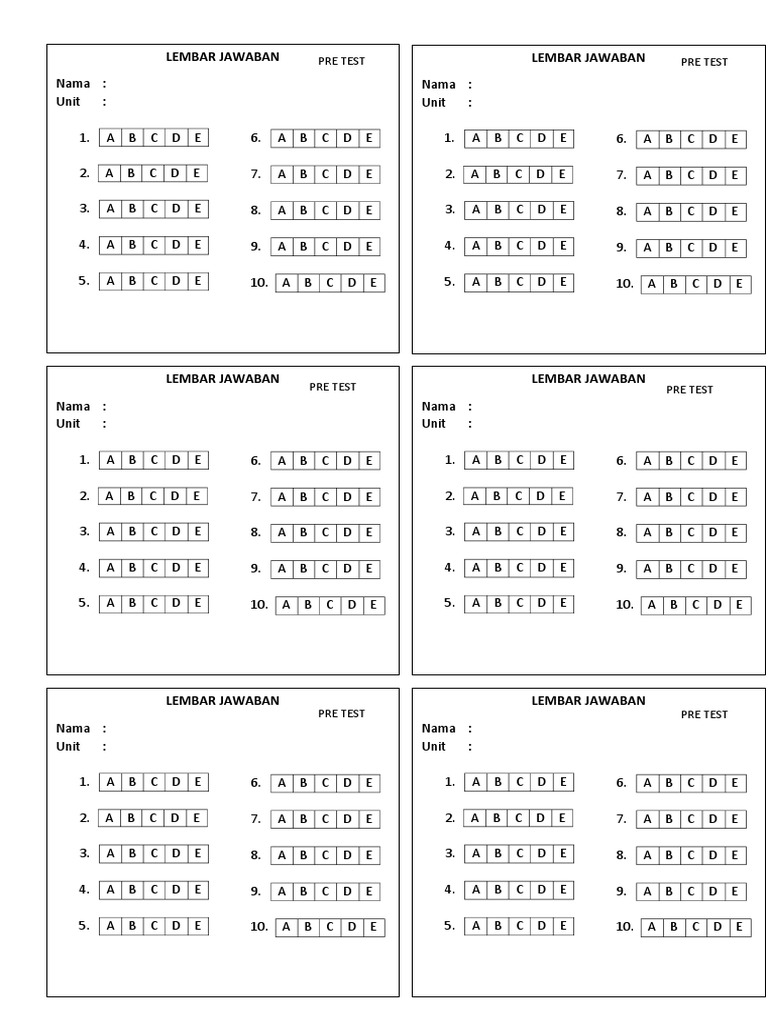 Lembar Jawaban Lembar Jawaban: Pre Test Pre Test | PDF