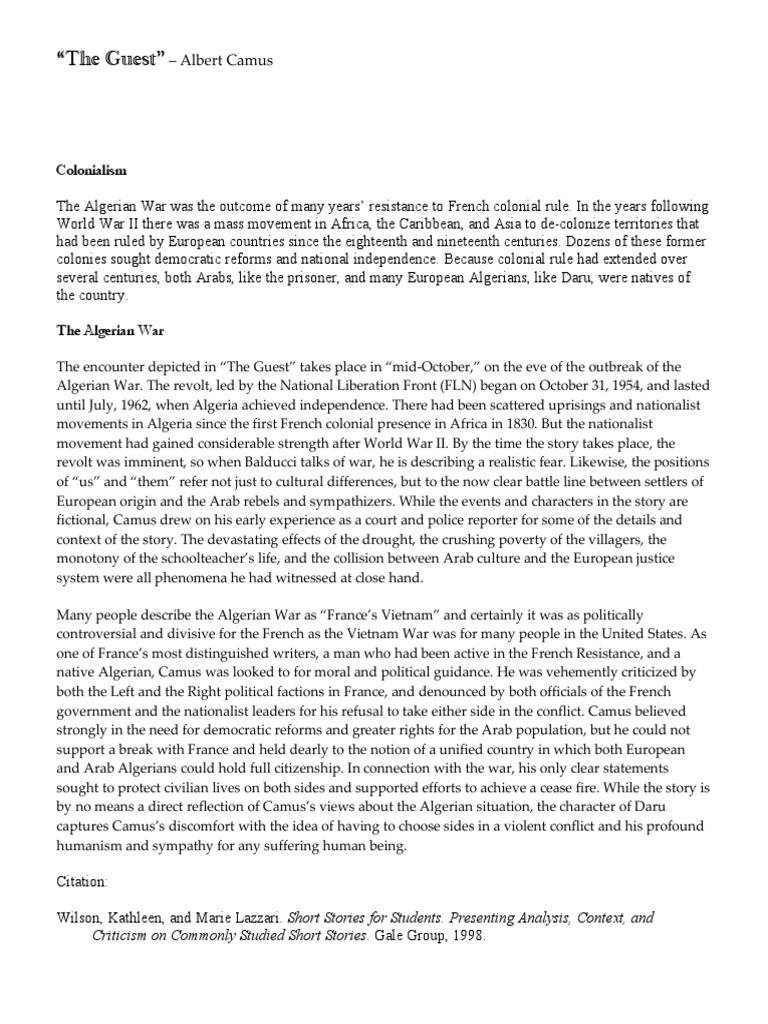 The Guest Notes | PDF | Albert Camus | Algeria