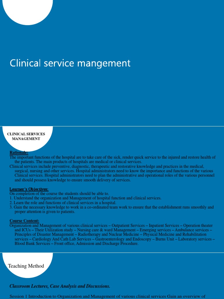 Clinical Service Management | PDF | Hospital | Patient