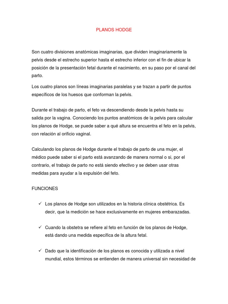 Planos Hodge, Lee, Quintos 1 | PDF | Parto | Pelvis