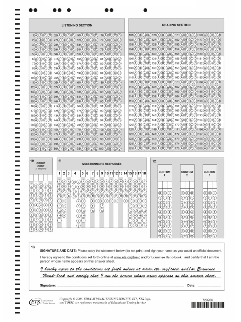 Toeic Answer Sheet PDF | PDF