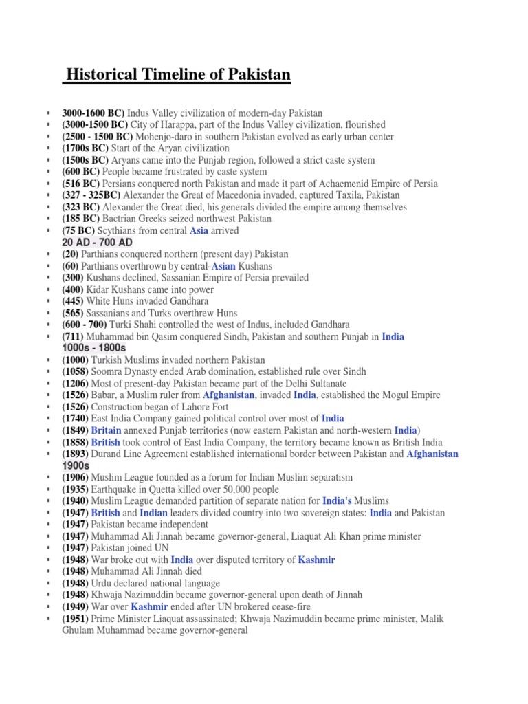 Pakistan Historical Timeline | PDF | Pervez Musharraf | Muhammad Zia Ul Haq