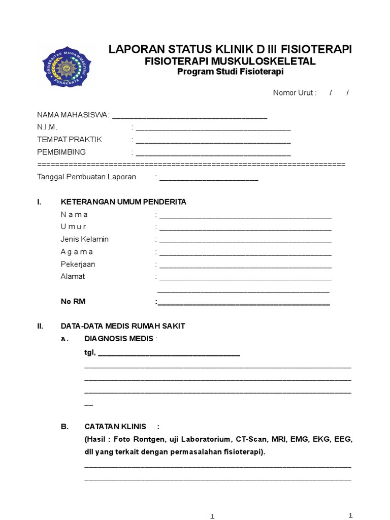 Laporan Status Klinik D Iii Fisioterapi | PDF