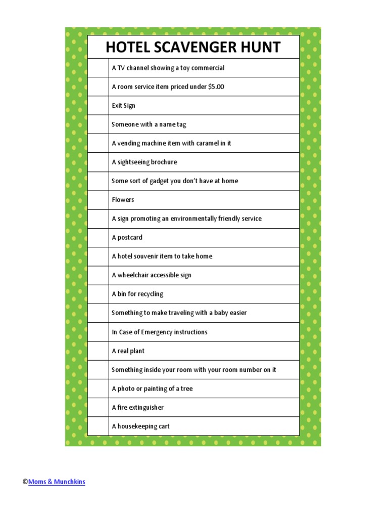 Hotel Scavenger Hunt Checklist | PDF