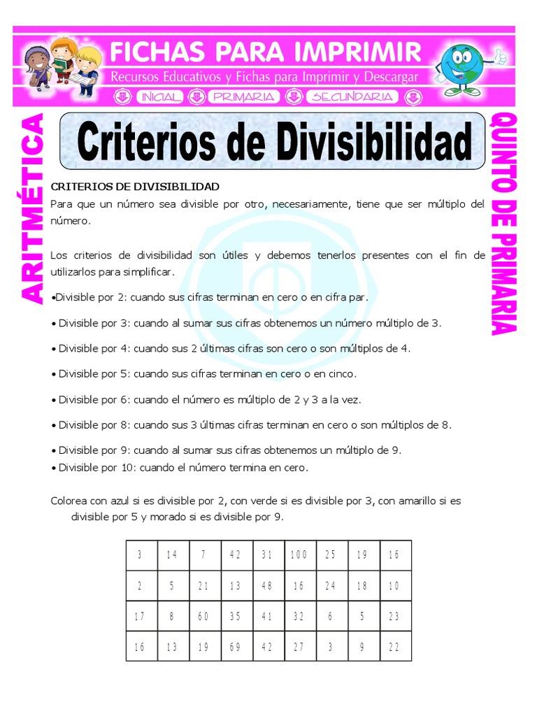 Actividades de Criterios de Divisibilidad | PDF | Números | Enseñanza ...