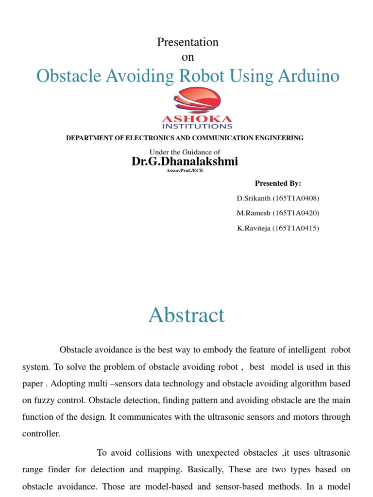Obstacle Avoiding Robot Using Arduino: Presentation On | PDF | Robot ...