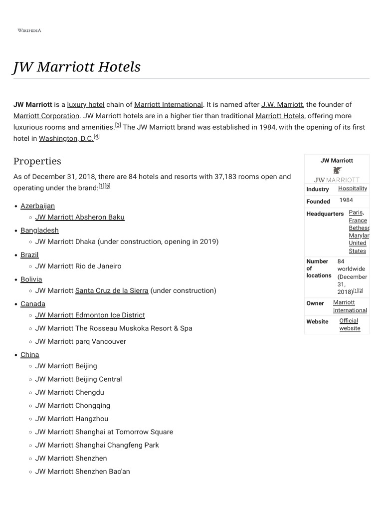 JW Marriott Hotels - Wikipedia (1) | Marriott International ...