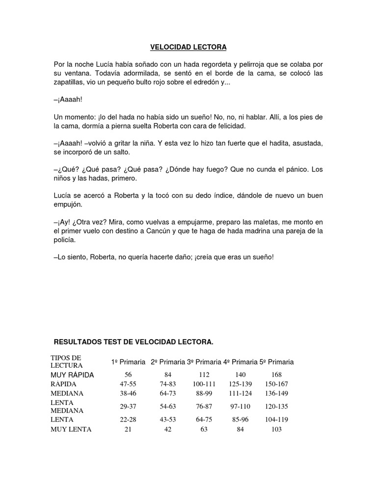 Prueba de Velocidad Lectora | PDF