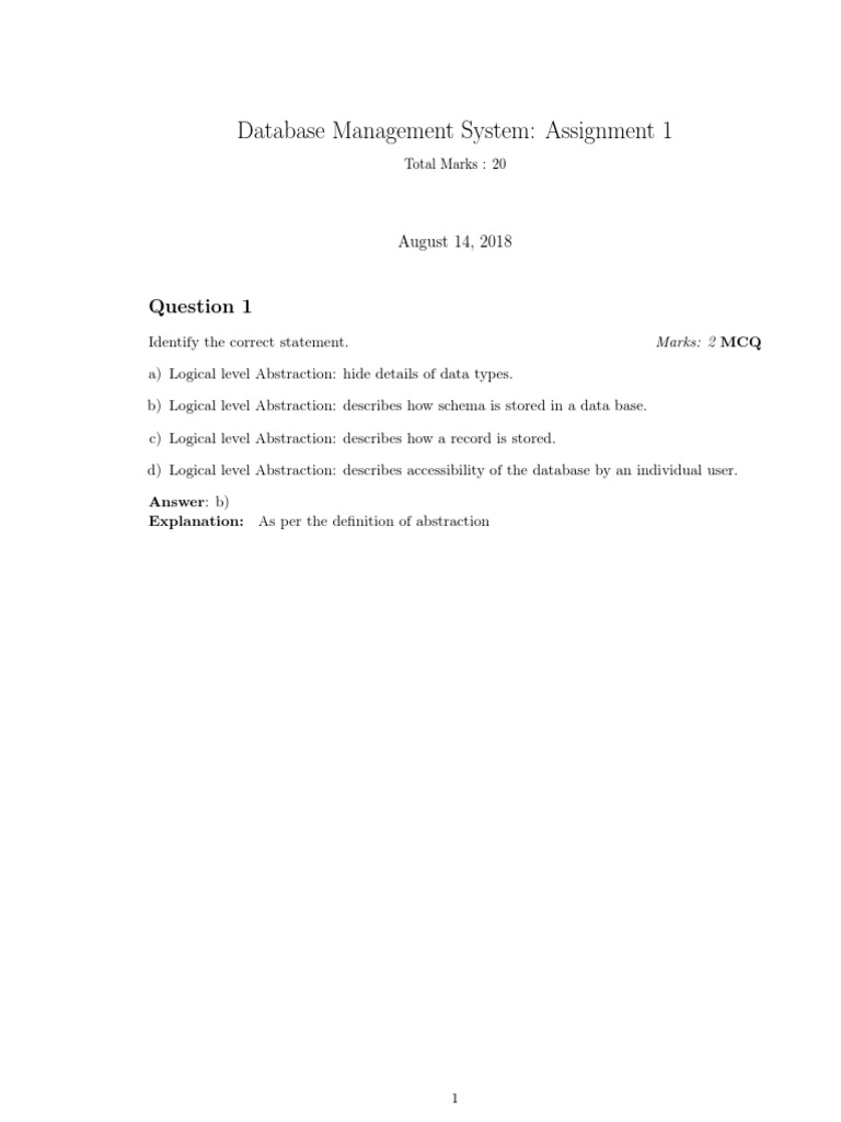 Database Management System: Assignment 1: August 14, 2018 | PDF | Data | Computer Data