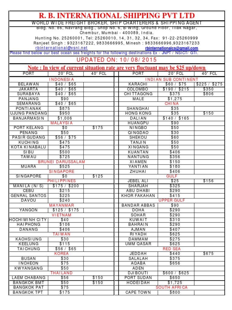 Rate Sheet Logistics | PDF