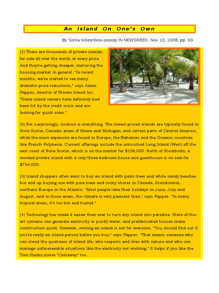 Private Islands-Reading Comprehension and Lots of Exercises With Key ...