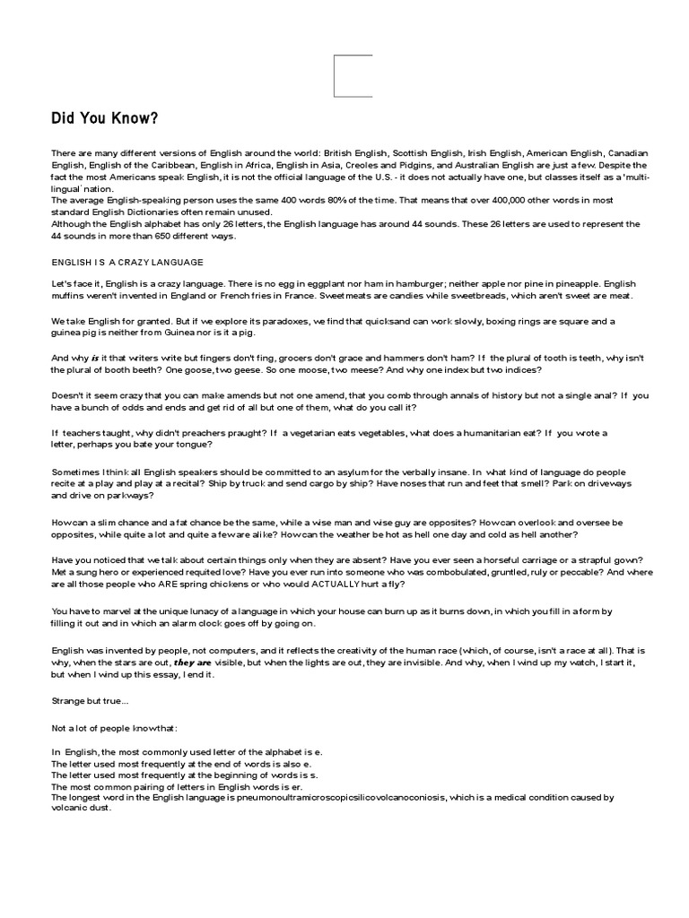 English Is A Crazy Language | PDF | English Language | Linguistics