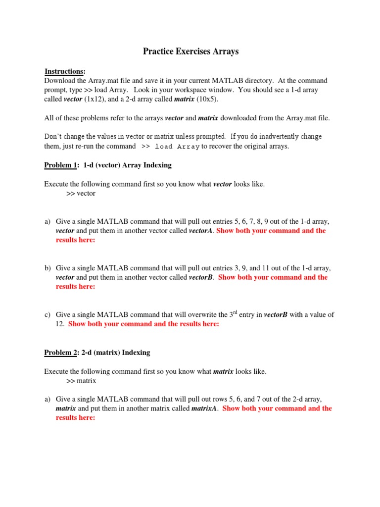 Practice Exercises Arrays Instructions Pdf 8289
