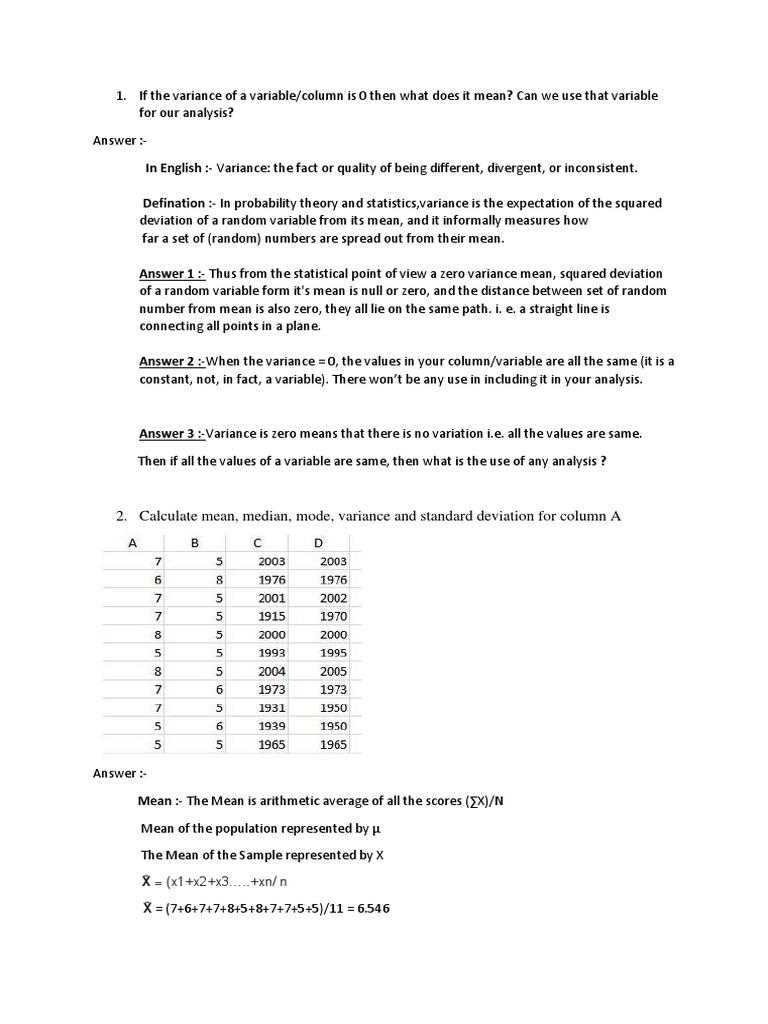 Calculate Mean, Median, Mode, Variance and Standard Deviation For ...