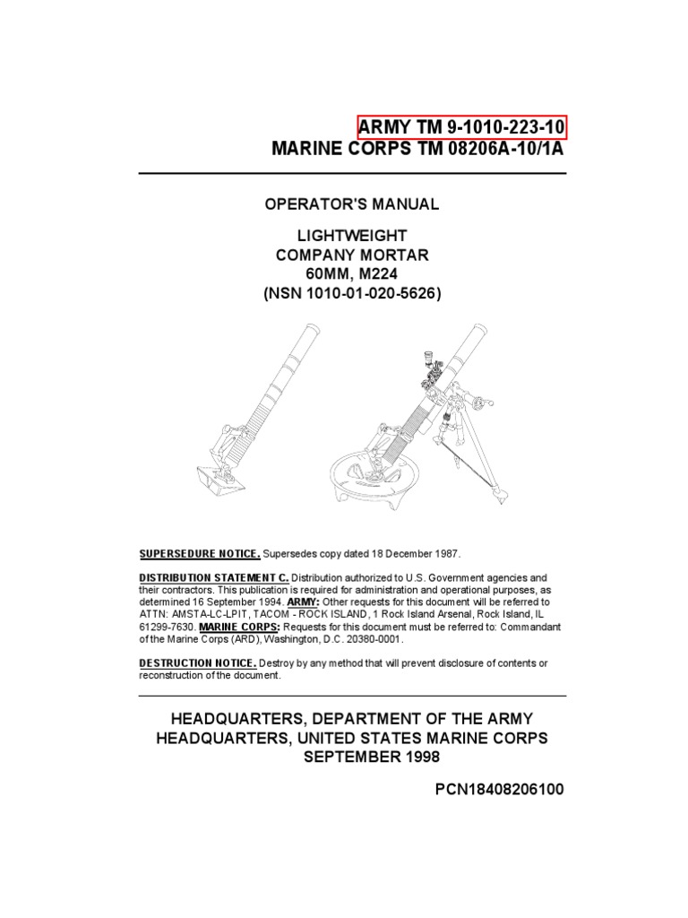 Operator's Manual M224 D00011 | PDF | Cartridge (Firearms) | Mortar ...