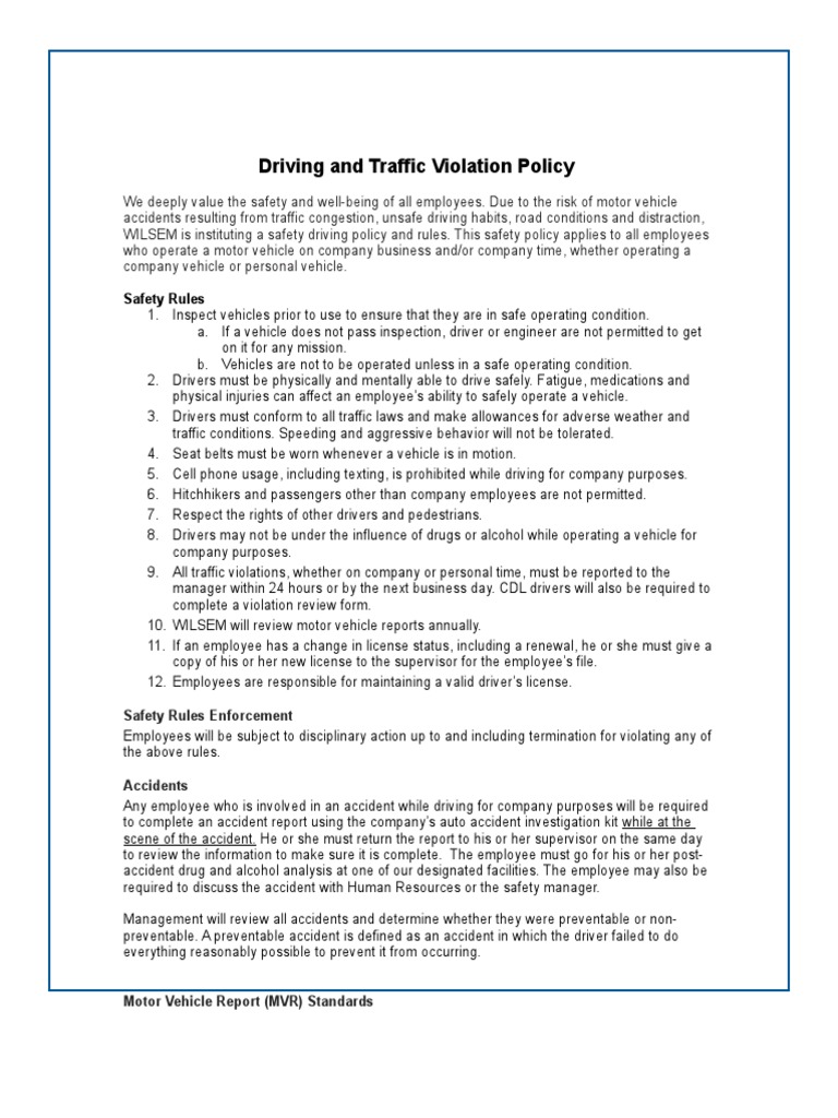 Driving and Violation Policy | PDF | Driving | Traffic Collision