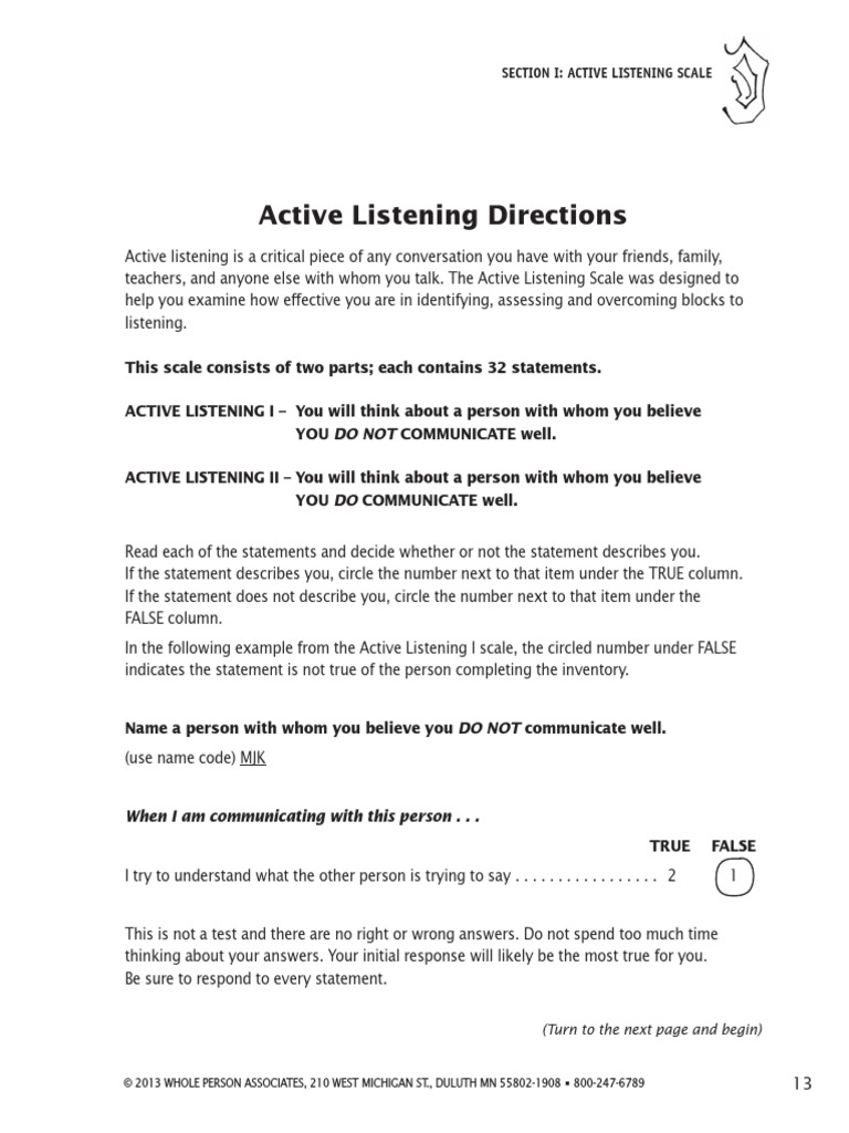 Active Listening Self Assessment Pdf Communication Cognitive Science