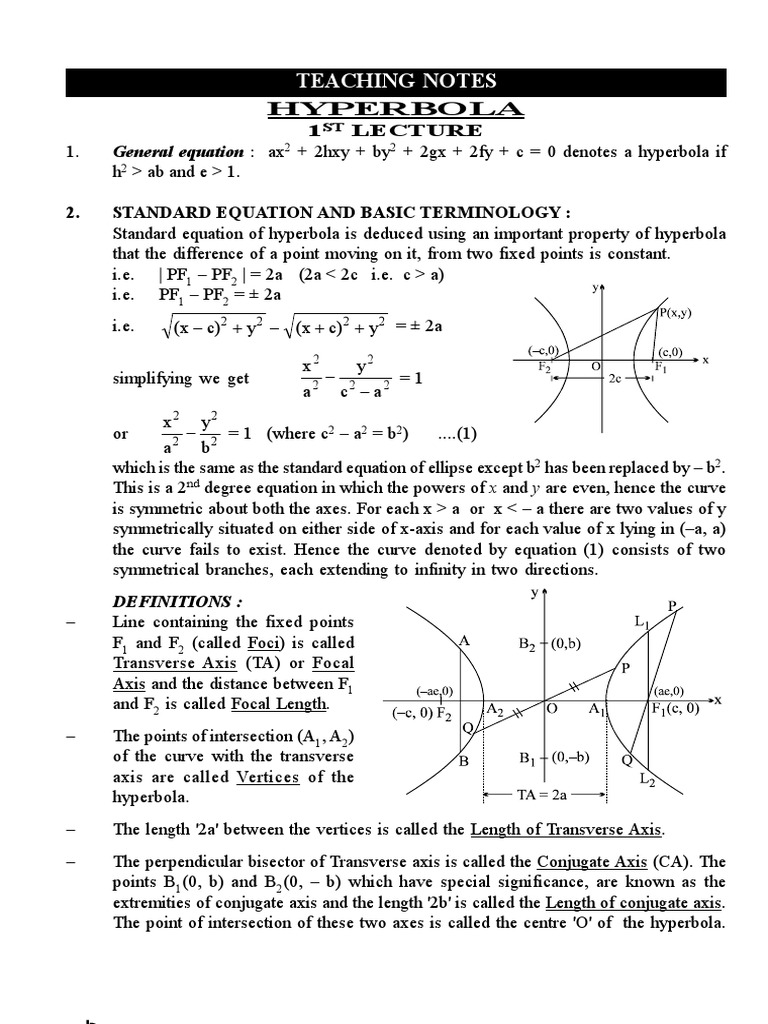 Hyperbola Formula Sheet