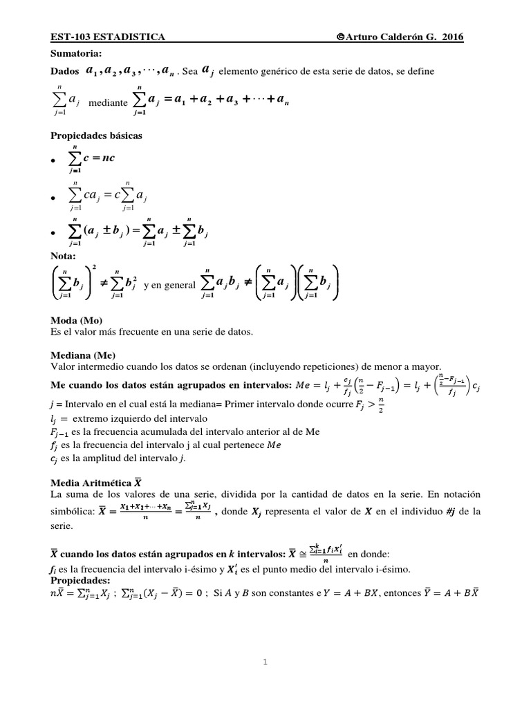 Fórmulas de Estadística Básica | PDF | Intervalo (Matemáticas) | Suma