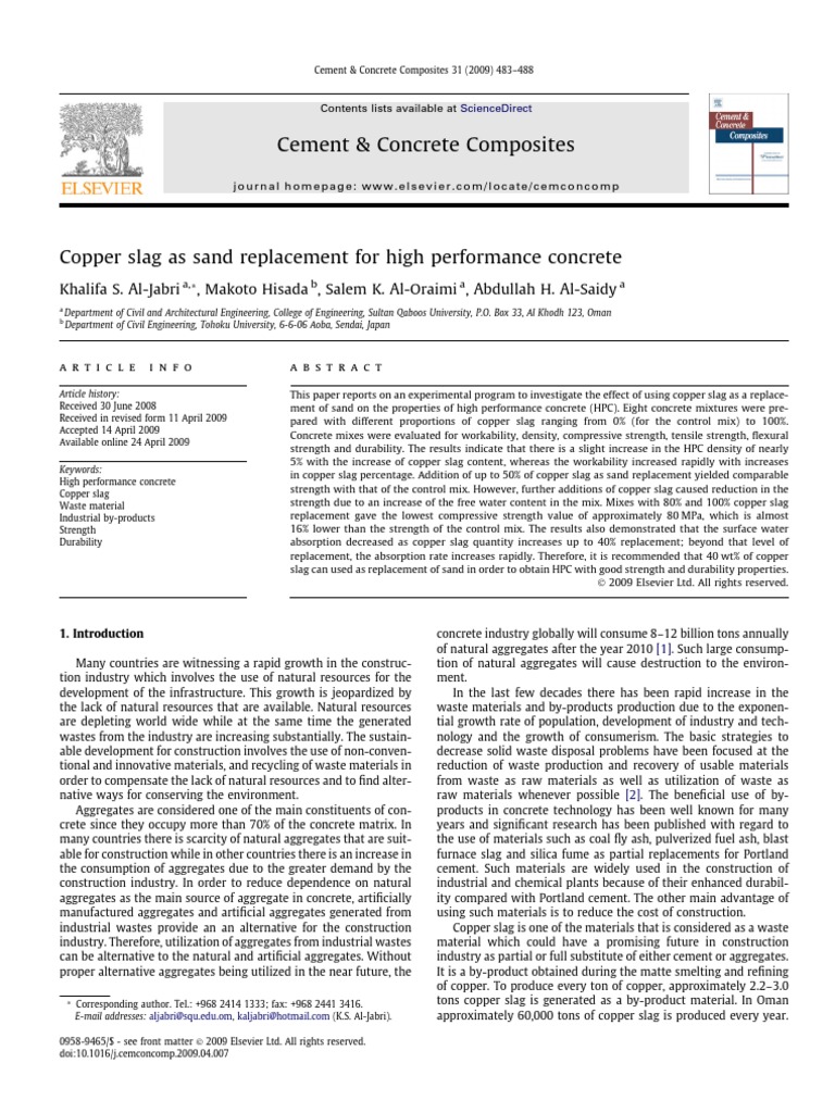 Copper Slag in High Performance Concrete | PDF | Construction Aggregate ...
