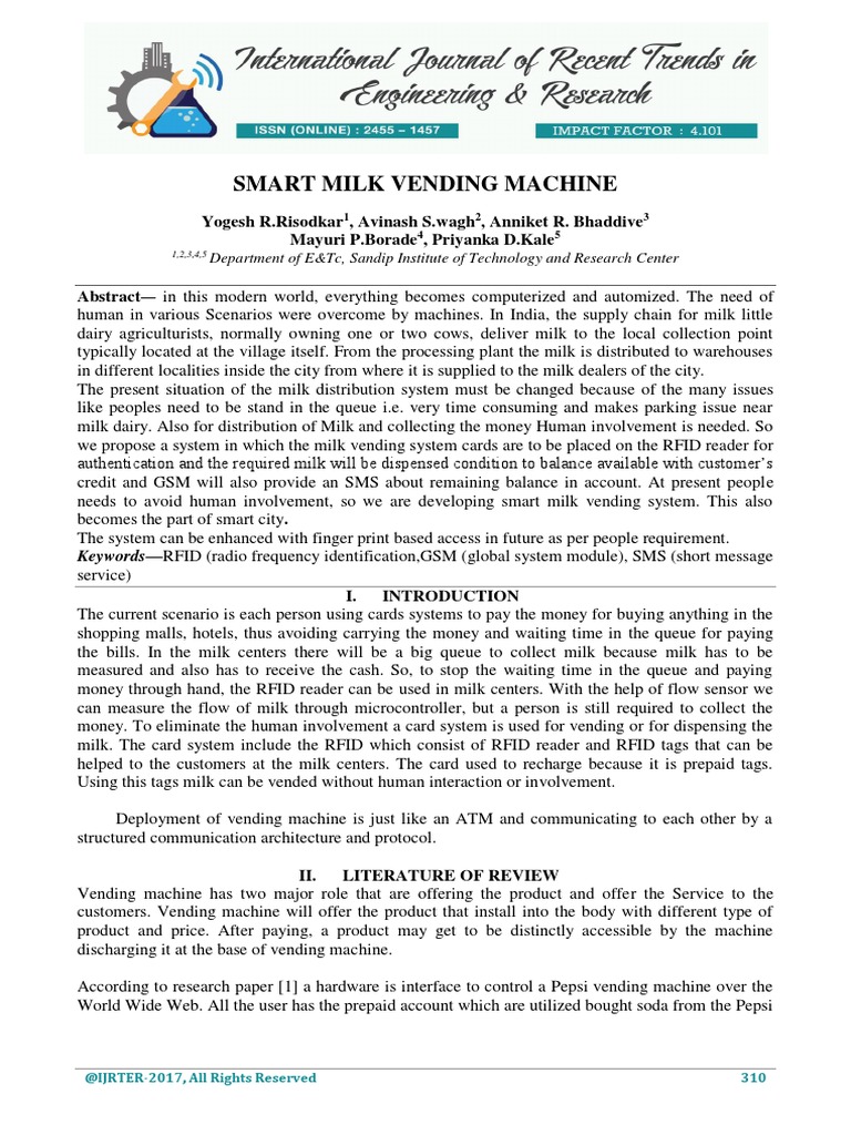 Smart Milk Selling Machine | Download Free PDF | Radio Frequency ...