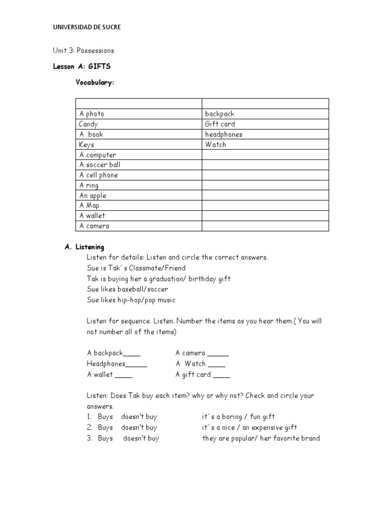 Unit 3 - Possessions | PDF