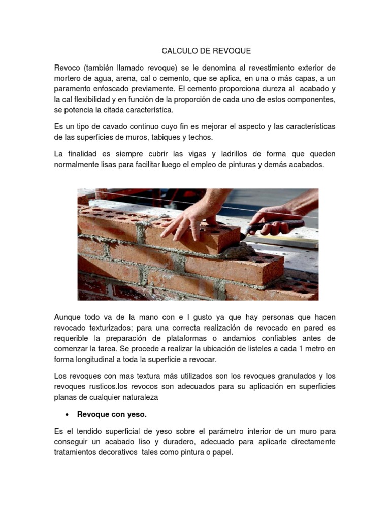 Calculo de Revoque | PDF | Yeso | Artesanías