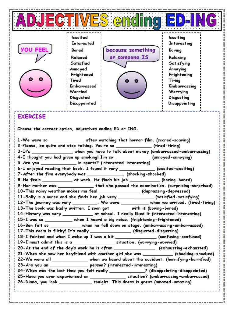 Adjectives Ed Ing Exercises Adjectives Ending In ' Ed' And ' Ing'