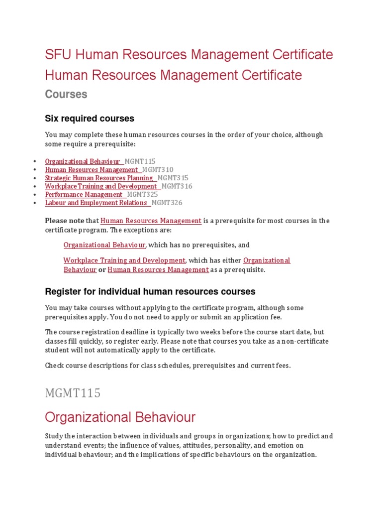 SFU Human Resources Management Certificate | PDF | Textbook ...