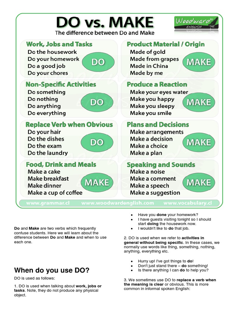 When Do You Use DO?: Do and Make Are Two Verbs Which Frequently ...