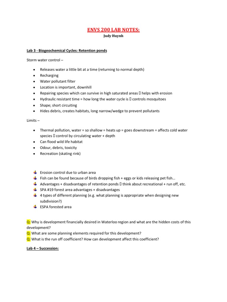 Envs 200 Lab Notes | PDF | Peat | Wetland