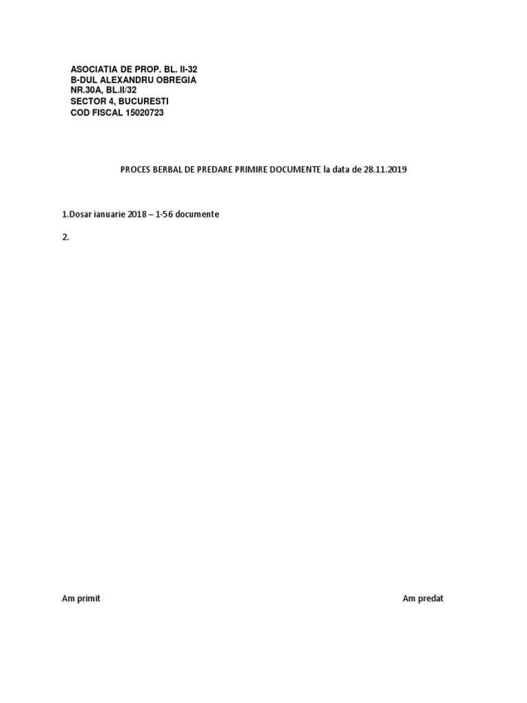 Proces Verbal de Predare Primire Documente | PDF