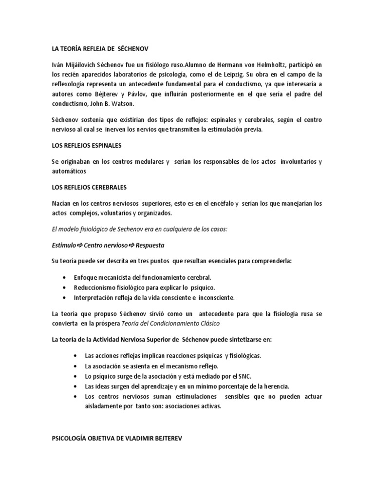 Teoria Sechenov, Bejterev, Pavlov | PDF | Sicología | Neurociencia