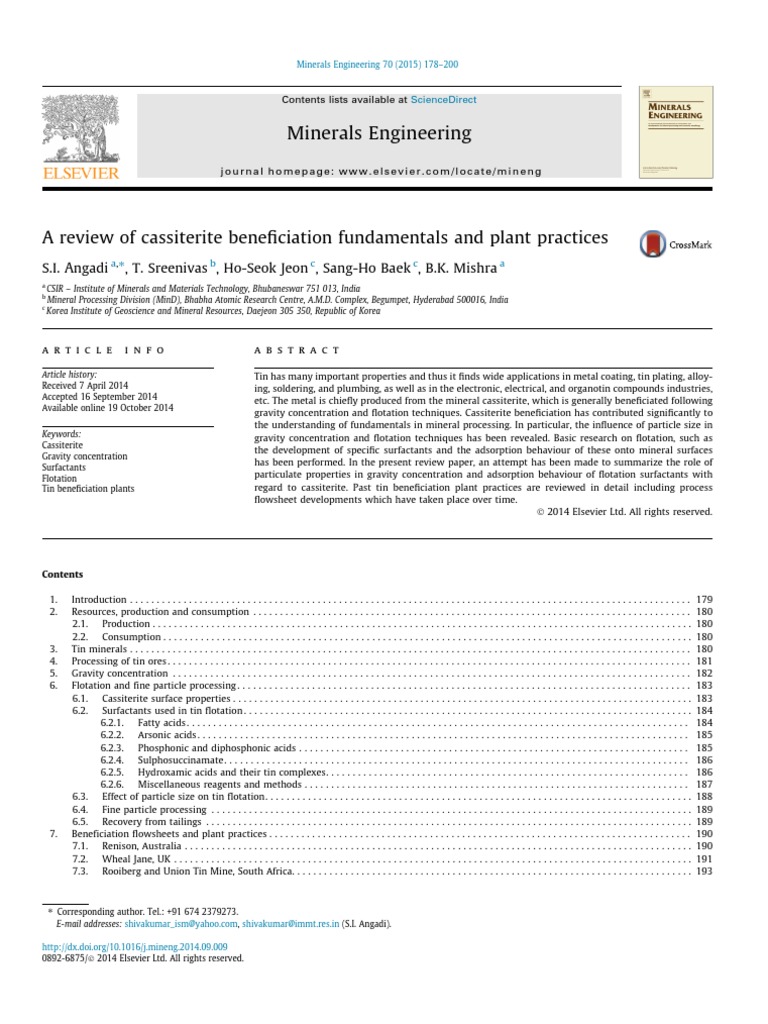 Cassiterite Beneficiation Review | PDF | Tin | Minerals