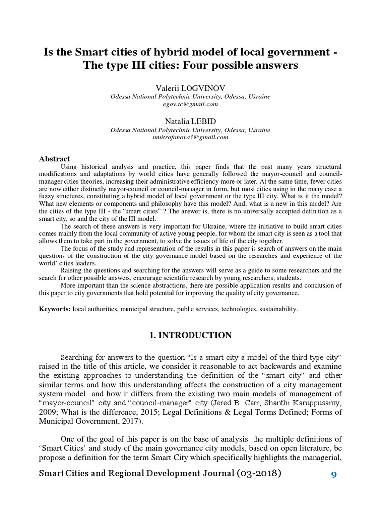 Is The Smart Cities of Hybrid Model of Local Government - The Type III ...