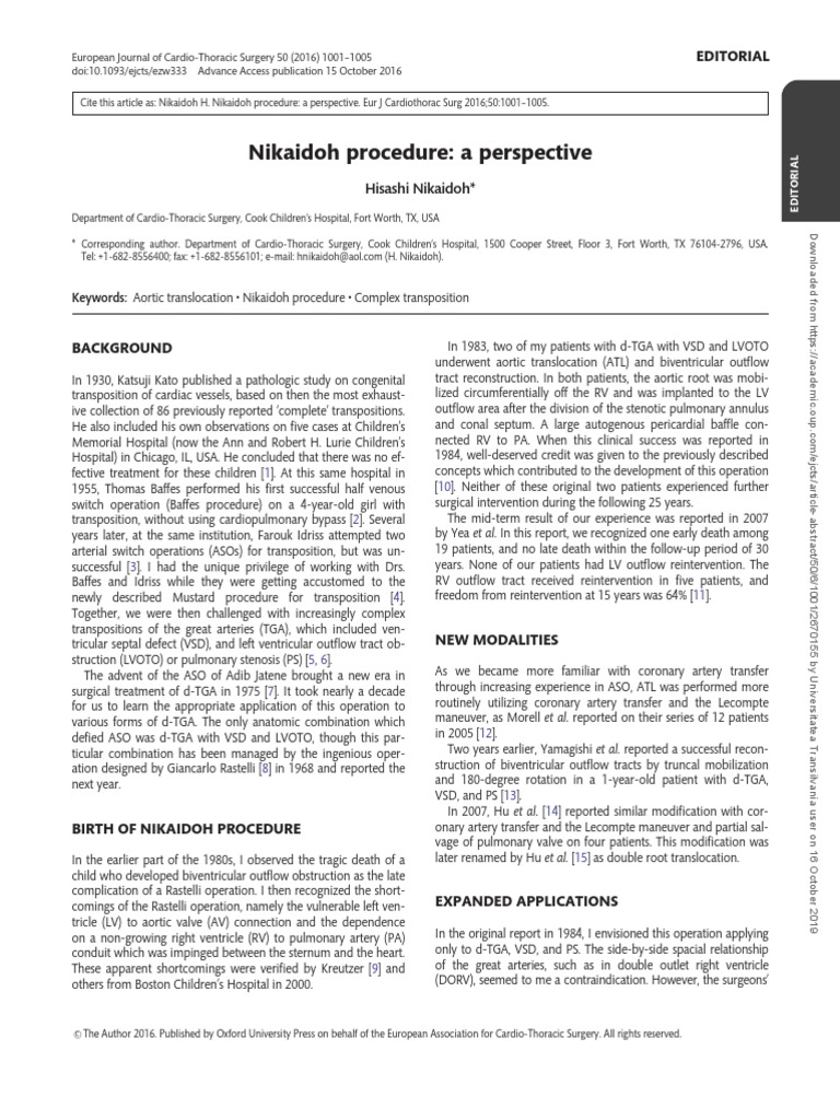 Nikaidoh Procedure: A Perspective: Editorial | Download Free PDF ...