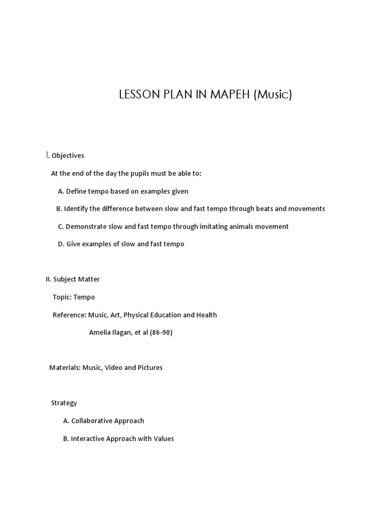 Lesson Plan in Mapeh | PDF | Tempo | Lesson Plan