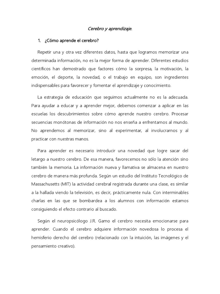 Cómo Aprende El Cerebro Claves Efectivas Pdf Cerebro Aprendizaje