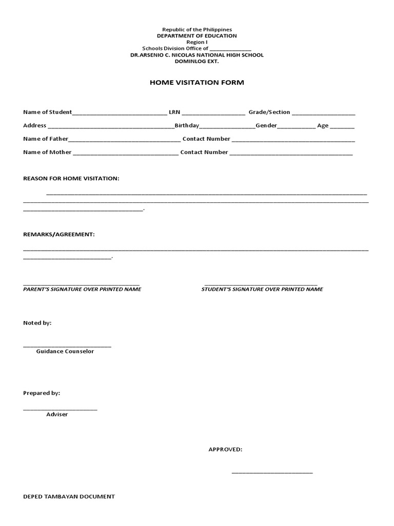 Home Visitation Form for Students | PDF