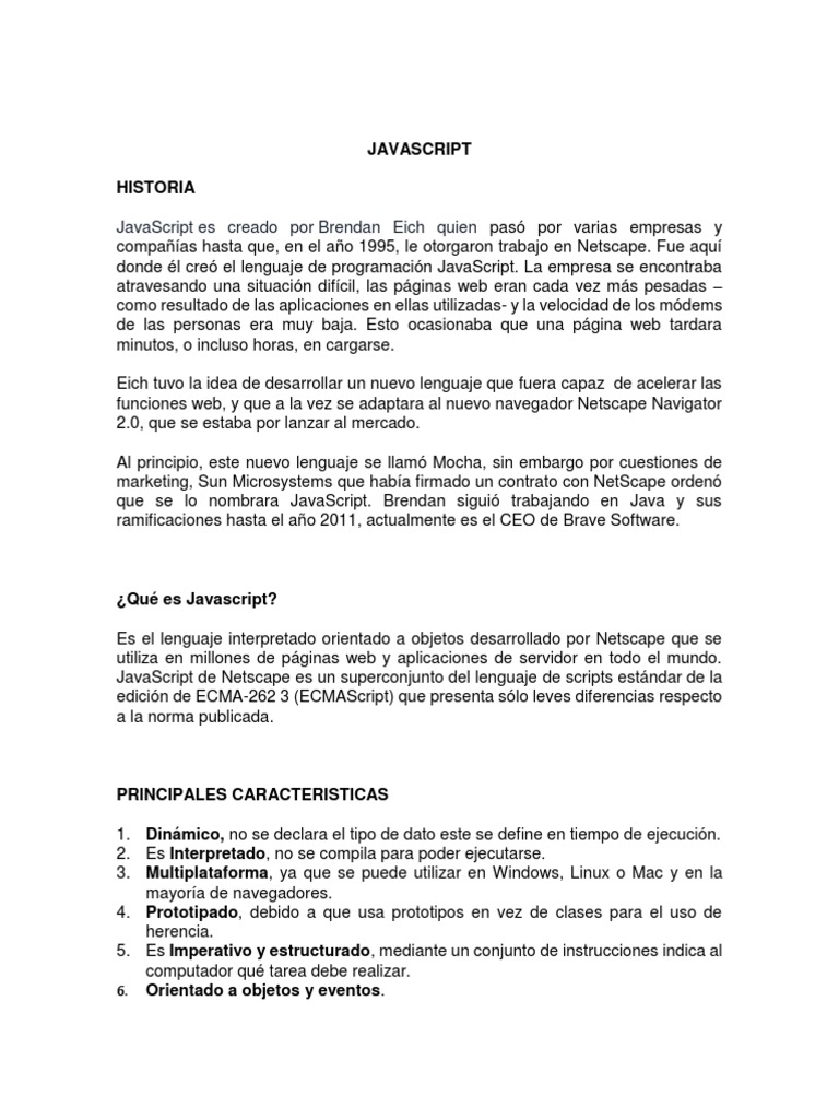 Javascript Historia y Características | PDF | Script Java | Tecnología digital